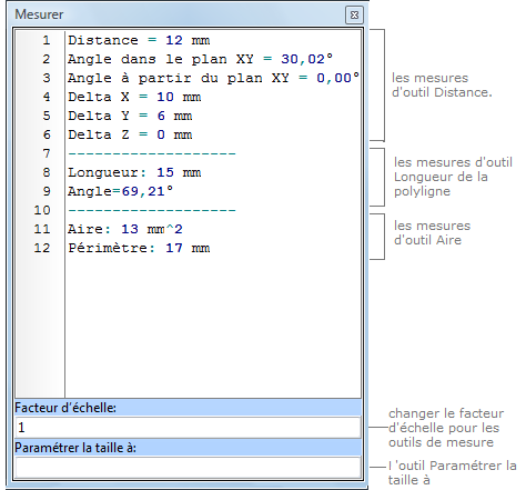 Visionneuse > Obtention d'informations > Mesures 2D > Palette Mesurer