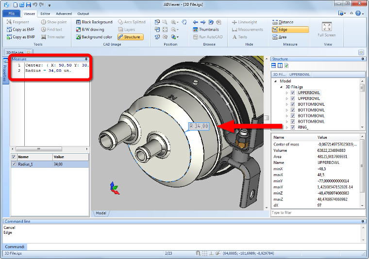 Measuring of 3D Models in STP, IGS, SAT, BREP Files